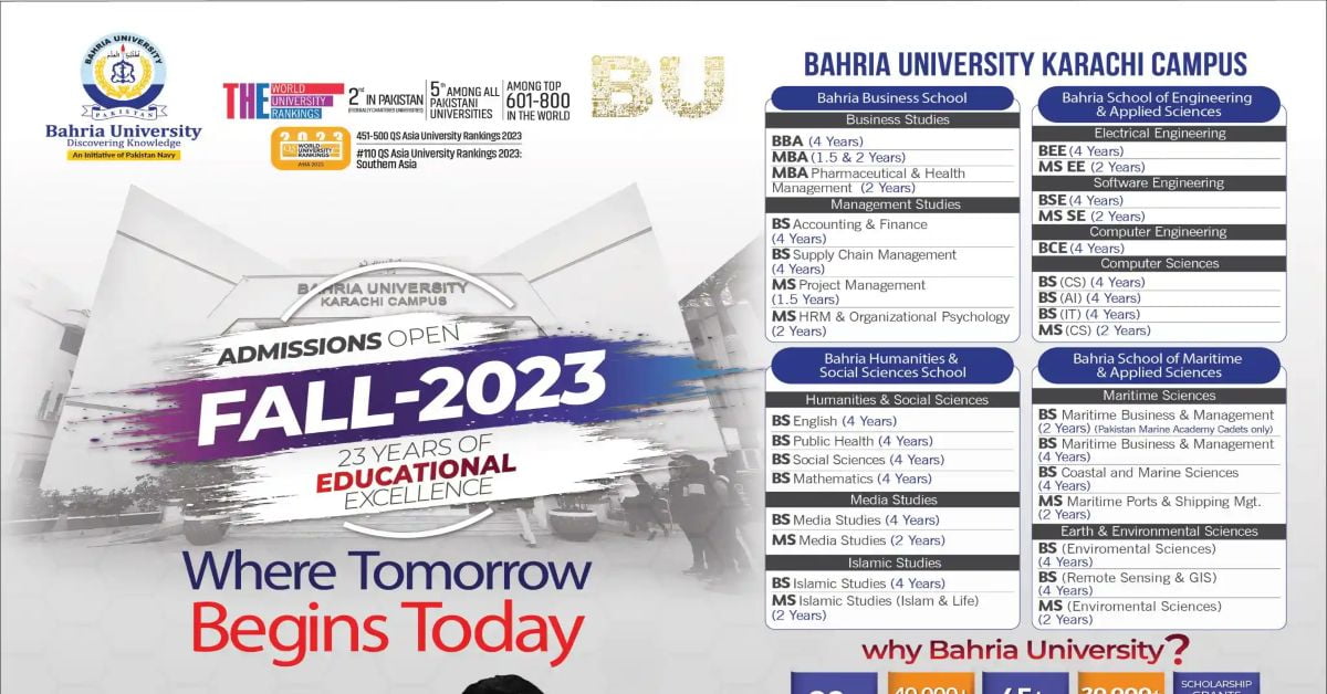 Bahria University Admissions Open Fall 2023 Apply Now - Jobzsearcher Bahria University Admissions Open Fall 2023 Apply Now - Jobzsearcher