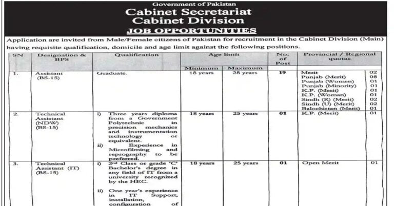 Cabinet Secretariat Cabinet Division Jobs 2024 Apply Now - Jobzsearcher