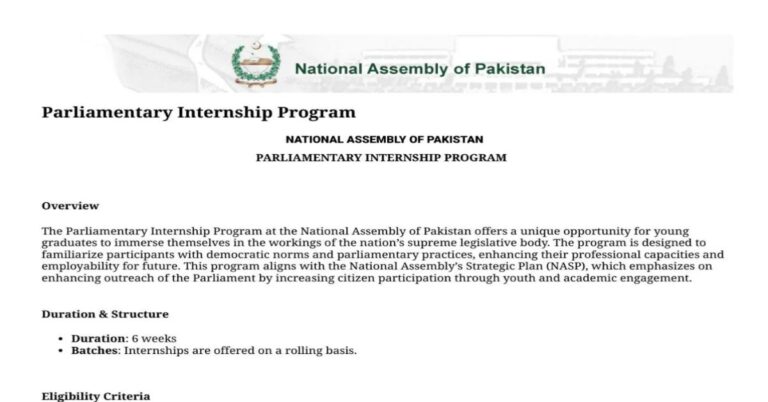 National Assembly of Pakistan Parliamentary Internship Program 2025 - Jobzsearcher